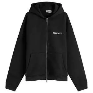 ANNIE HOOD Logo Zip Hoodie - Black