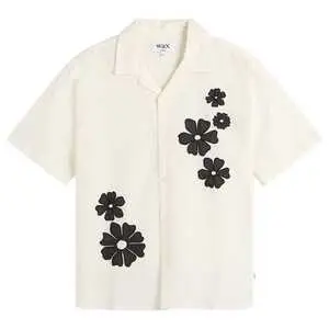 WAX LONDON Didcot Applique Flowers Vacation Shirt - Ecru/black