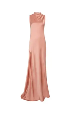 Lapointe Satin Drape Neck Sleeveless Gown