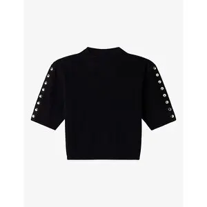 Sandro Stud-embellished Cropped Wool And Cashmere Jumper - Black