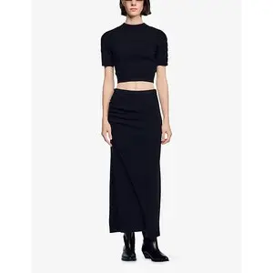 Sandro Stud-embellished Cropped Wool And Cashmere Jumper