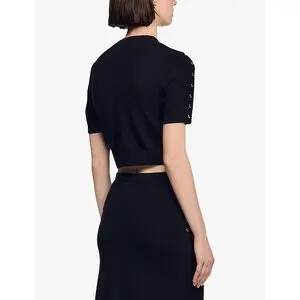 Sandro Stud-embellished Cropped Wool And Cashmere Jumper