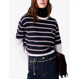 Maje Striped Layered-effect Cotton-blend T-shirt