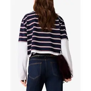 Maje Striped Layered-effect Cotton-blend T-shirt