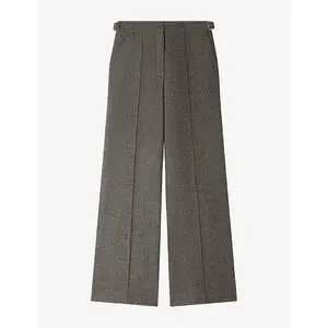 Sandro Houndstooth-pattern Straight-leg High-rise Wool-blend Trousers - Grey