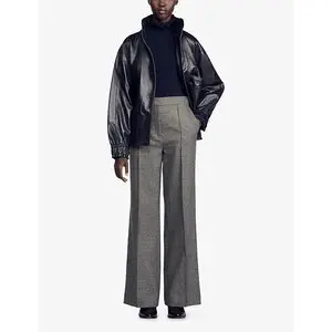 Sandro Houndstooth-pattern Straight-leg High-rise Wool-blend Trousers