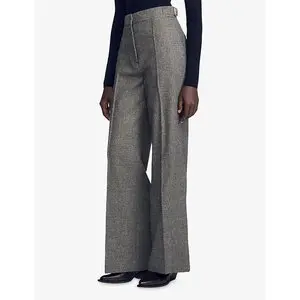 Sandro Houndstooth-pattern Straight-leg High-rise Wool-blend Trousers