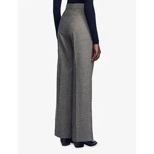 Sandro Houndstooth-pattern Straight-leg High-rise Wool-blend Trousers