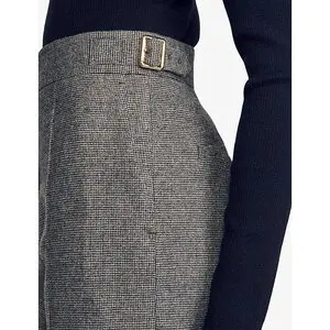Sandro Houndstooth-pattern Straight-leg High-rise Wool-blend Trousers