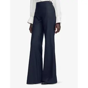 Sandro Striped Flared-leg High-rise Wool-blend Trousers