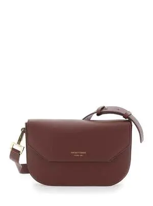 Emporio Armani Mini Logo Front Leather Shoulder Handbag With Adjustable Strap - Brown