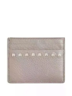 Valentino Garavani Rockstud Cardholder In Grainy Calfskin - Grey