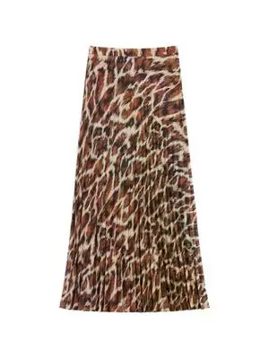 Valentino Garavani Crepe-de-chine Midi Skirt With Animalier Print - Brown