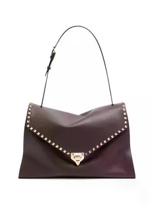 Valentino Garavani Rockstud Maxxing Large Shoulder Bag In Smooth Calfskin - Brown
