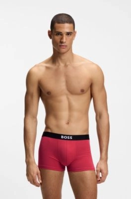 BOSS Three-pack Of Stretch-cotton Trunks With Logo Waistbands