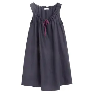 THE SLEEP SHIRT Sleeveless Nightie In Charcoal Linen - Grey