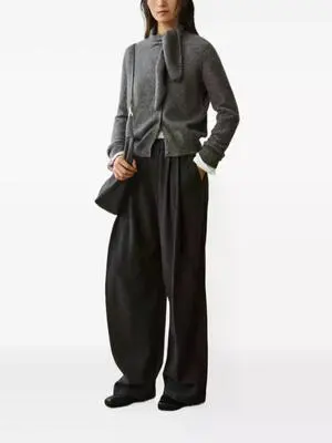 LESS Pussy-bow Cropped Cardigan - Grey