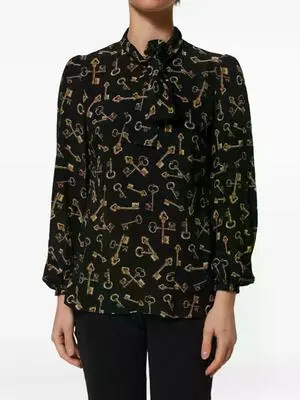 Dolce & Gabbana Keys-print Pussy-bow Blouse - Black