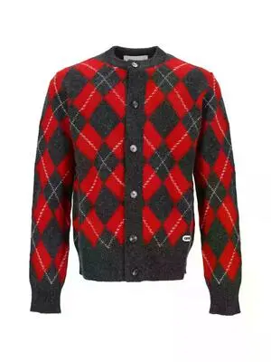 AMI Paris Wool Cardigan In Red-argyle - Grey