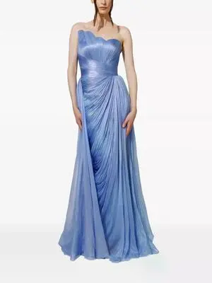 IRIS SERBAN Valery Asymmetric Pleated Gown - Blue