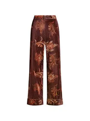 Malìparmi Floral-print Velvet Trousers - Orange