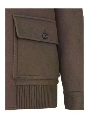 LARDINI Ribbed-knit Trim Button-up Jacket