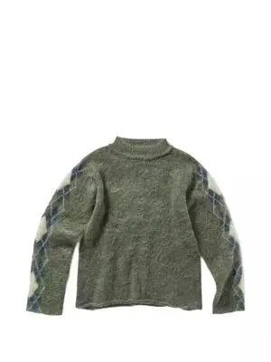 PERVERZE Argyle-pattern Brushed-knit Sweater