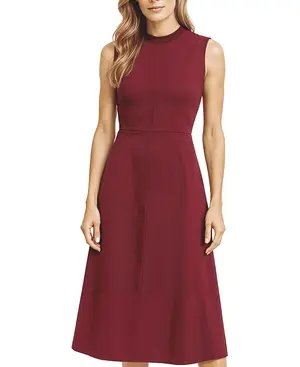 ELLE COLLECTION High Neck Satin Dress - Wine