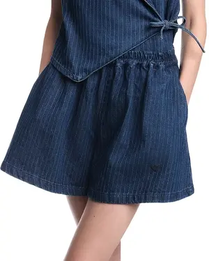 Emporio Armani Cotton Pinstriped Denim Shorts - Medium Blue Denim