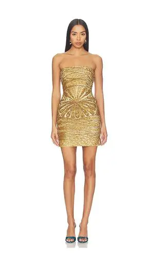 LA FUORI Gilded Geo Garden Mini Dress In Metallic - Gold