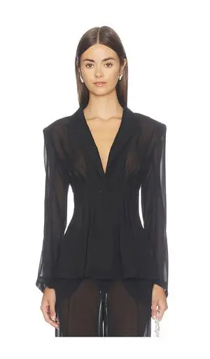 L'AGENCE Rouvier Sheer Pleated Blazer - Black