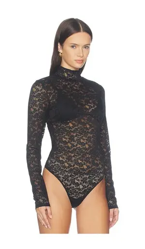 Good American The Lace Turtleneck Bodysuit In Black