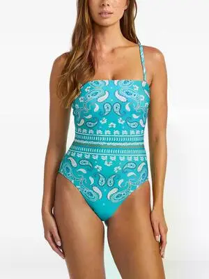 Seafolly Drift Club Paisley-print Bandeau Swimsuit - Blue