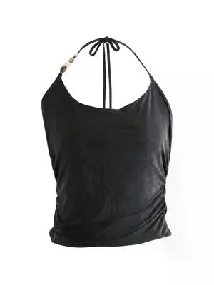 Free People Toni Bead-embellished Ruched Halterneck Tank Top - Black