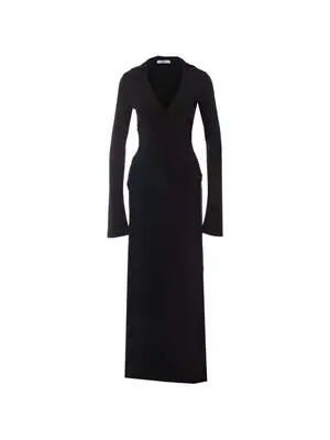ELEH Ruched Long-sleeve Maxi Dress - Black