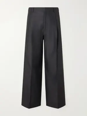 LEMAIRE Wide-leg Pleated Wool-blend Twill Trousers - Black
