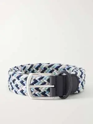 Anderson's 4cm Leather-trimmed Braided Belt - Blue