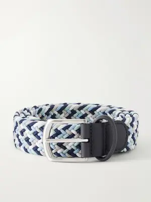 Anderson's 4cm Leather-trimmed Braided Belt - Blue