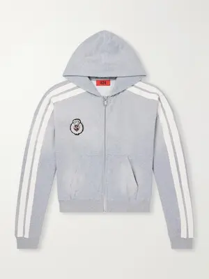 424 Logo-appliquéd Distressed Cotton-jersey Hoodie - Gray