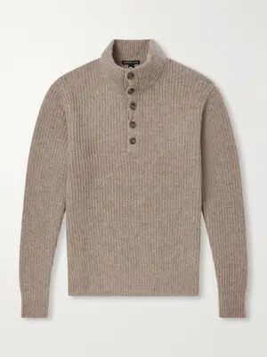 JAMES PERSE Ribbed Cashmere Polo Sweater - Neutrals