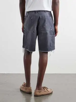 John Elliott Desert Snow Straight-leg Paint-splattered Distressed Denim Shorts