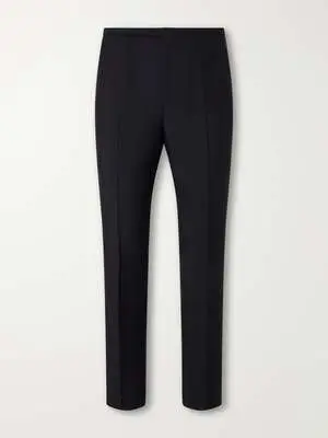 Celine Tapered Darted Mohair And Wool-blend Grain De Poudre Tuxedo Trousers - Black