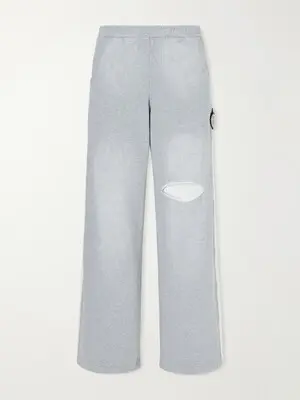 424 Wide-leg Distressed Cotton-jersey Sweatpants - Gray