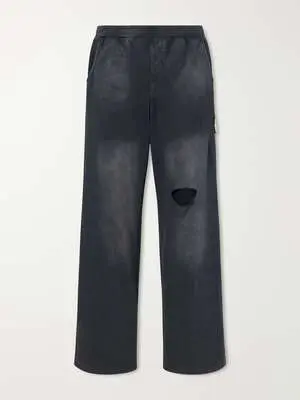424 Wide-leg Striped Distressed Cotton-jersey Sweatpants