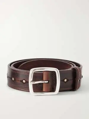 Anderson's 4cm Embellished Studded Burnished-leather Belt - Brown