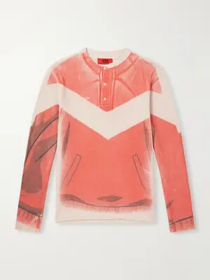 424 Azuki Shao Homage Printed Waffle-knit Henley T-shirt