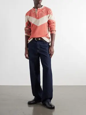 424 Azuki Shao Homage Printed Waffle-knit Henley T-shirt