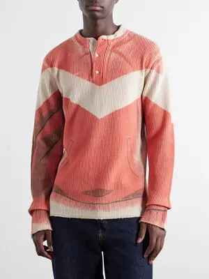 424 Azuki Shao Homage Printed Waffle-knit Henley T-shirt