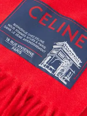 Celine Logo-appliquéd Fringed Wool And Cashmere-blend Scarf