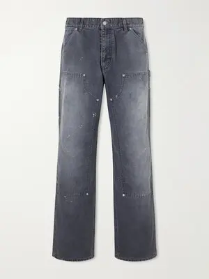 John Elliott Desert Snow Straight-leg Paint-splattered Cotton-canvas Trousers - Gray